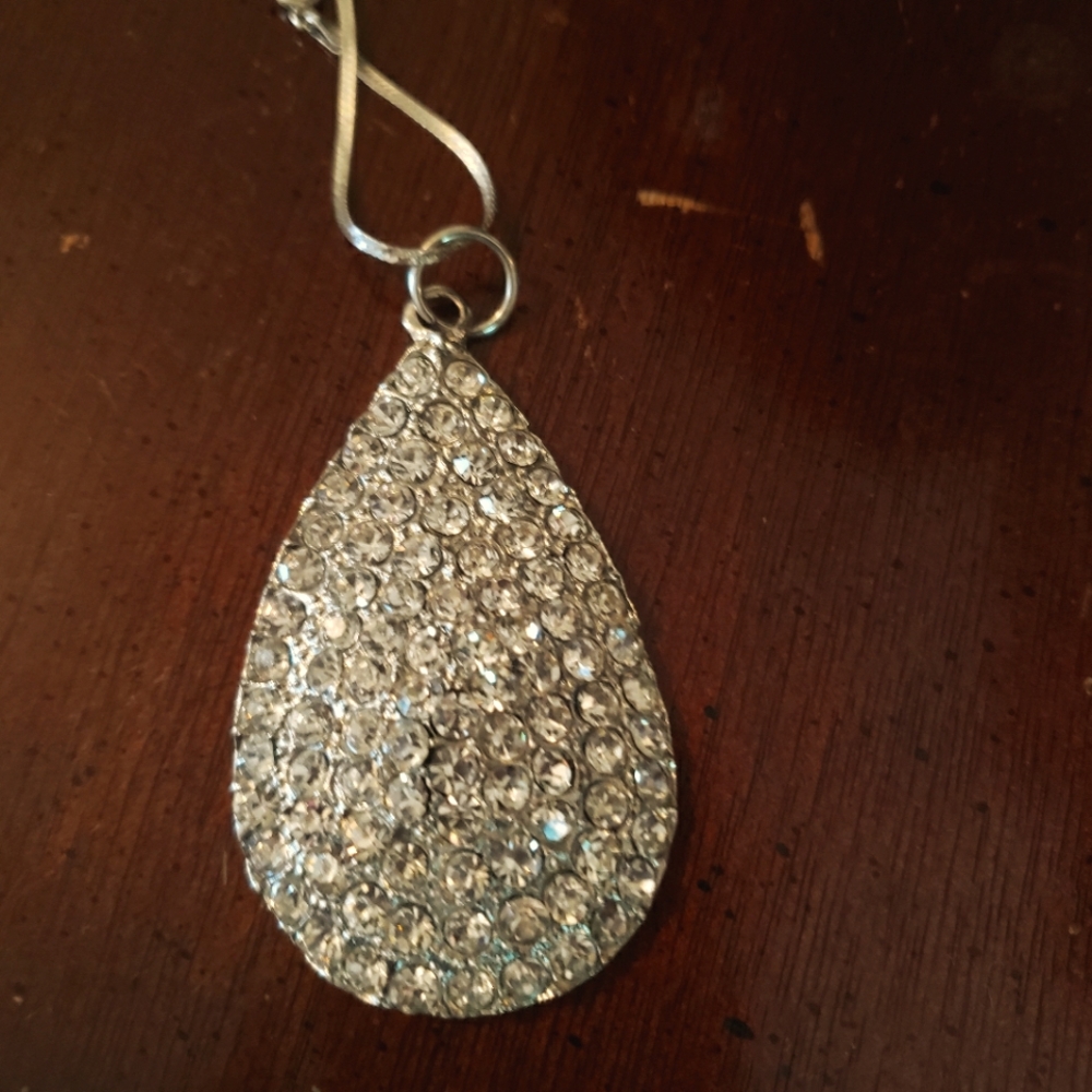 Rhinestone Sterling Silver Pendant Necklace - Gem